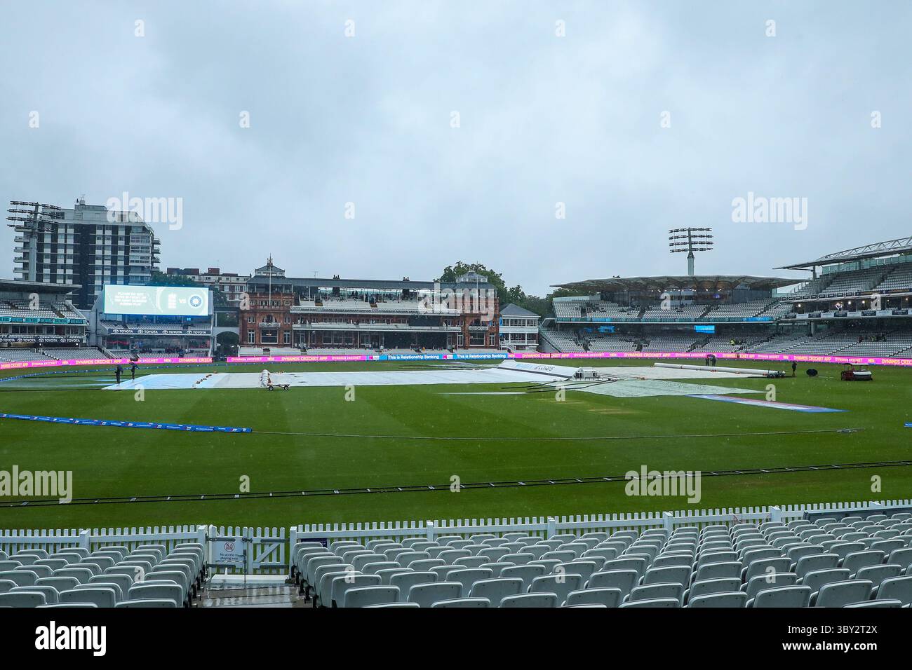 A general view of Lords with rain covers prior to the 2nd Metro Bank ...