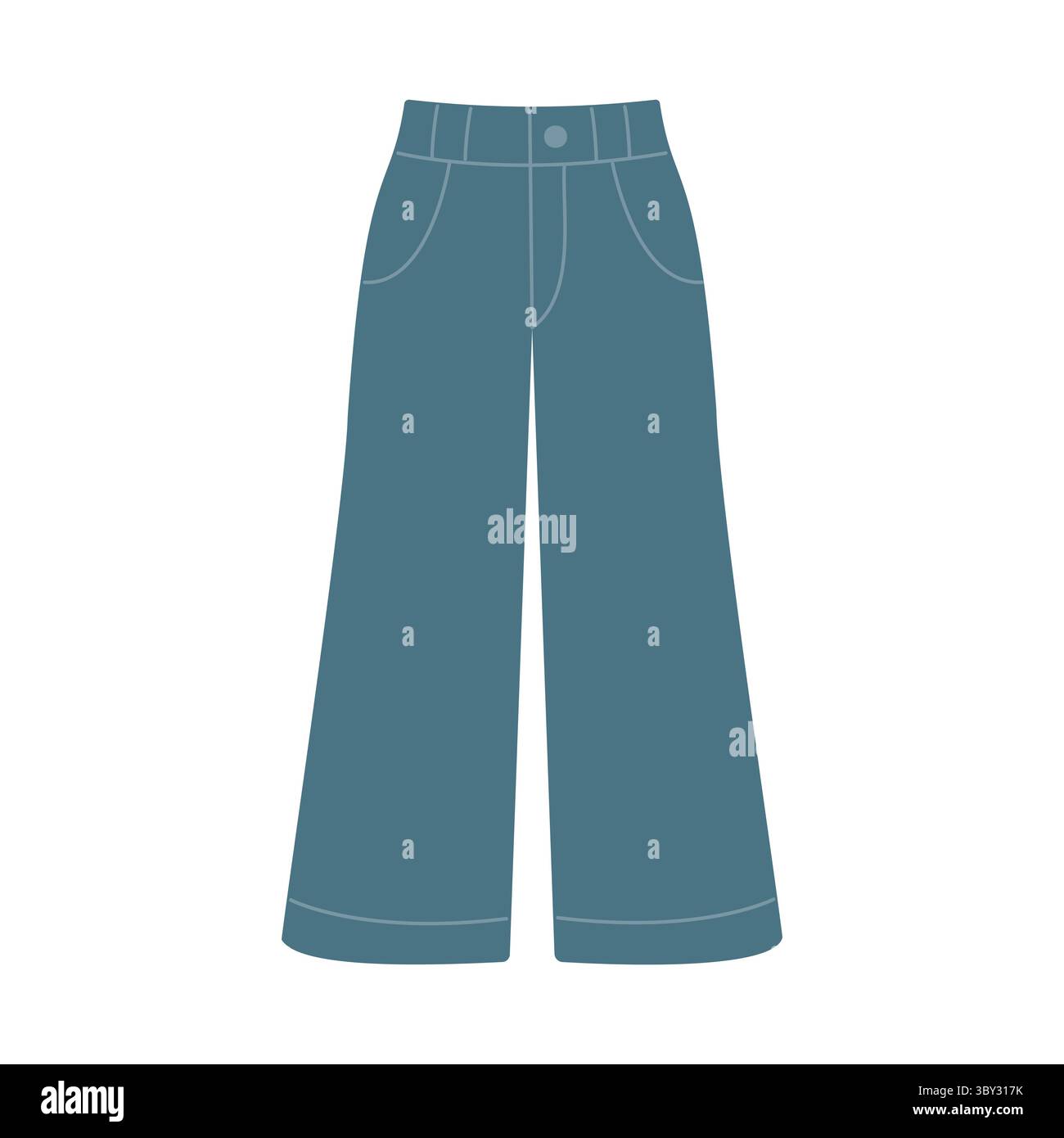 Flared denim trousers. Hand-drawn. Flat vector illustration isolated on ...