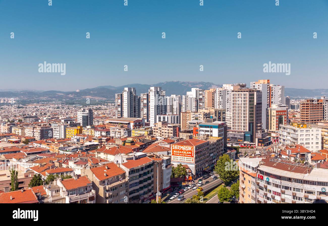 Bursa, Turkiye - 6 July 2025: Aerial view of the central districts of ...
