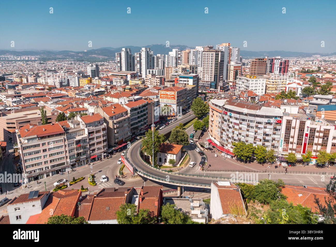 Bursa, Turkiye - 6 July 2025: Aerial view of the central districts of ...