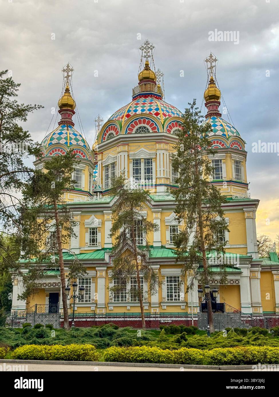 Colorful Russian Orthodox cathedral with golden domes and ornate ...