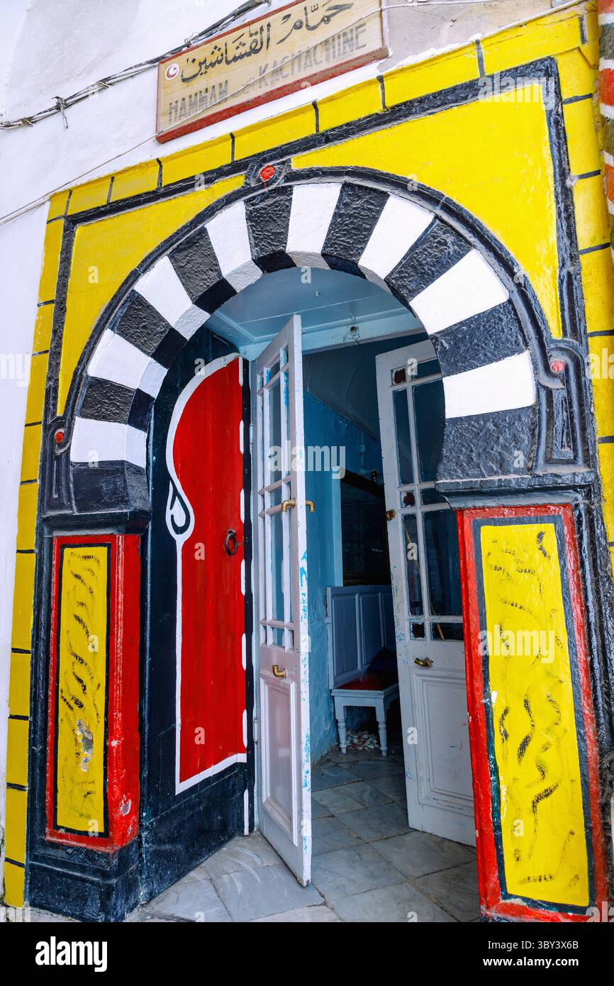 Entrance portal to the Hammam el-Kachachine in the Medina of Tunis ...