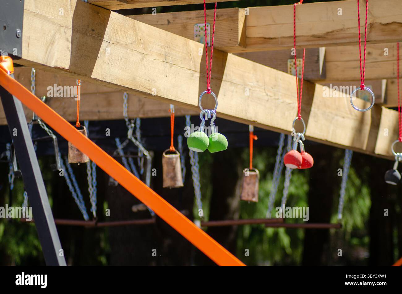 Outdoor obstacle course rig with various hanging grips Stock Photo - Alamy
