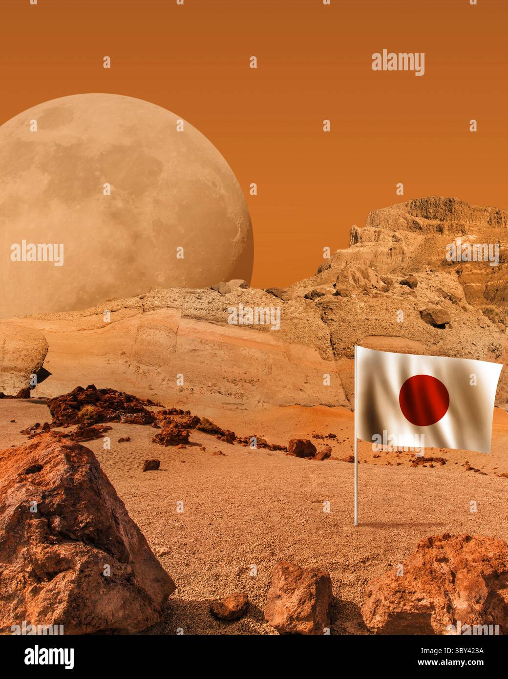 Colorful cosmic background with flag of Japan Stock Photo - Alamy