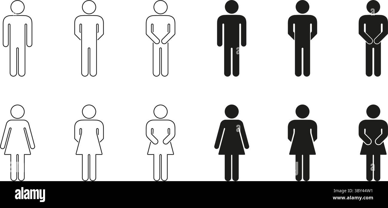 Male And Female Restroom Symbols Icon Set. Gender Specific Bathroom ...