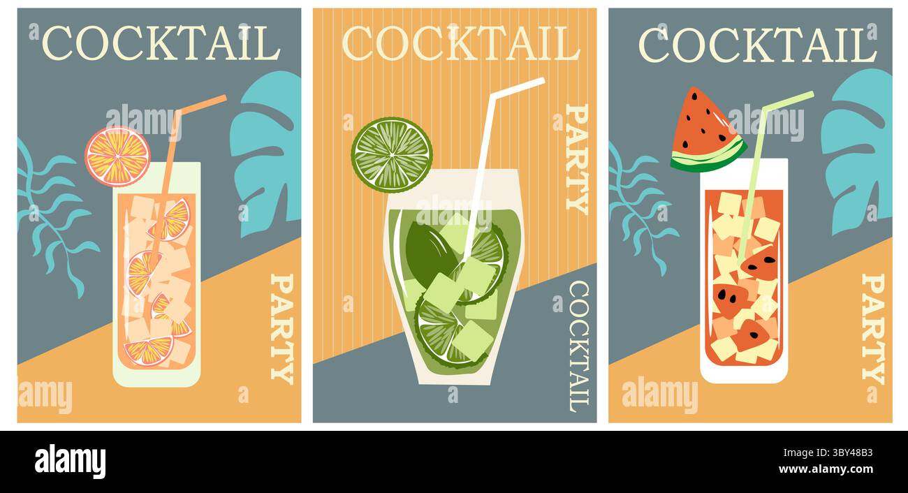 Cocktail Party, Nightclub. Set of flat poster, label, cover. Different ...