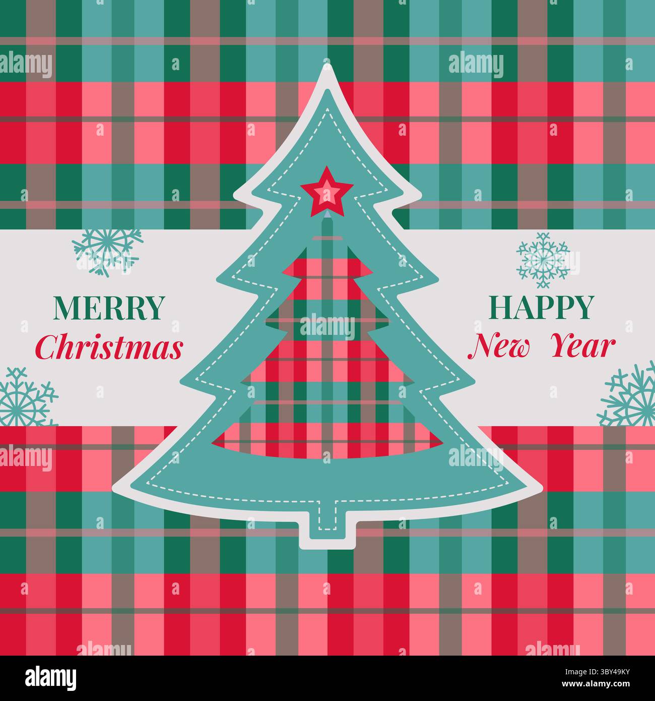 Merry Christmas Checkered Plaid Fir Tree Card Stock Vector Image & Art ...