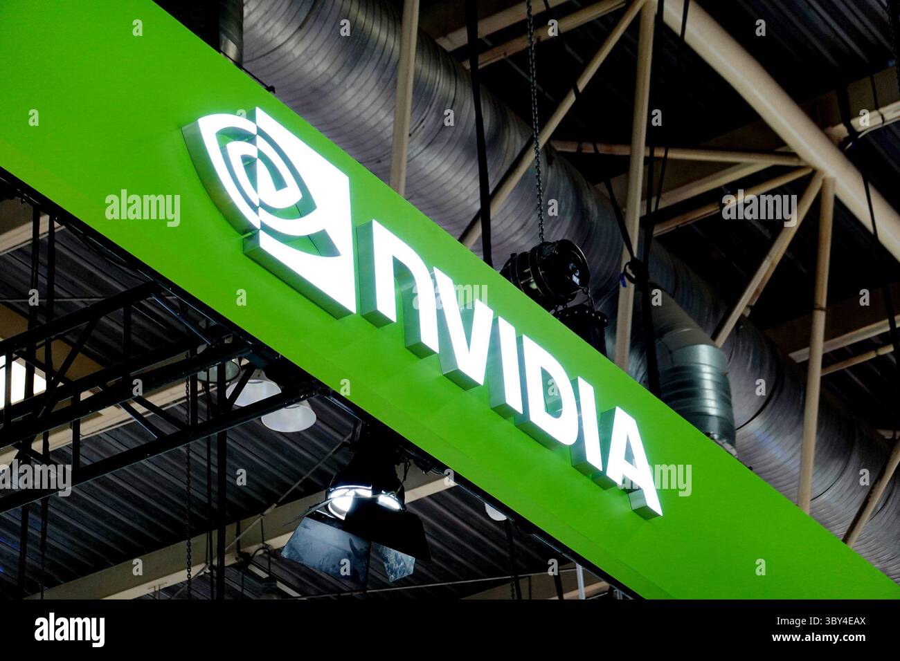 The NVIDIA logo seen displayed at the 3rd China International Supply ...