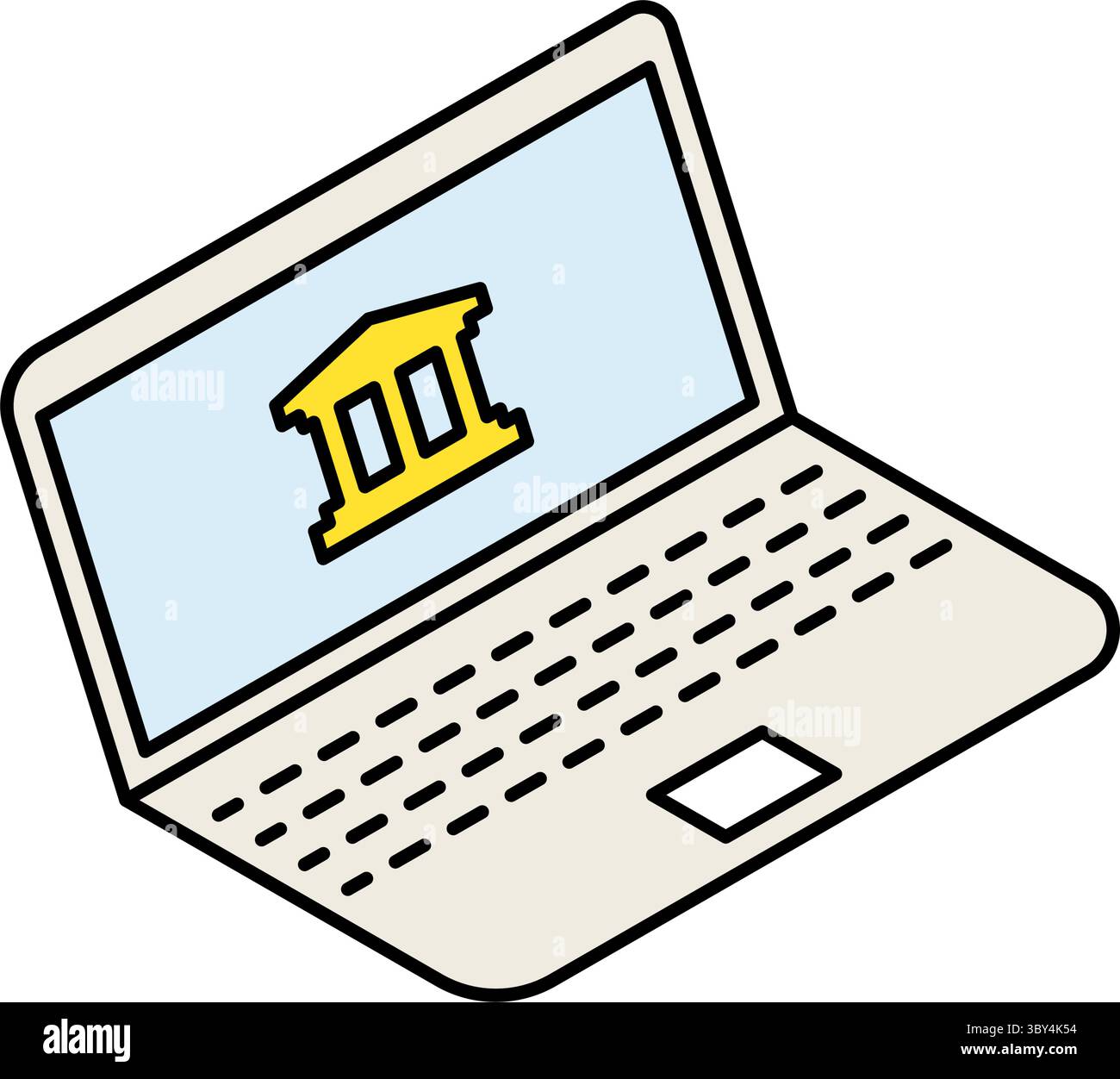Laptop with online banking site open simple line drawing icon ...