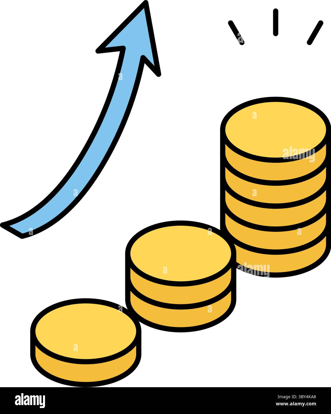 Growing coins showing asset building simple line drawing icon ...