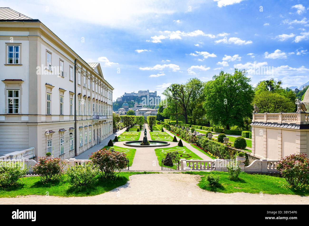Mirabell gardens, looking toward Hohensalzburg Fortress, popular ...