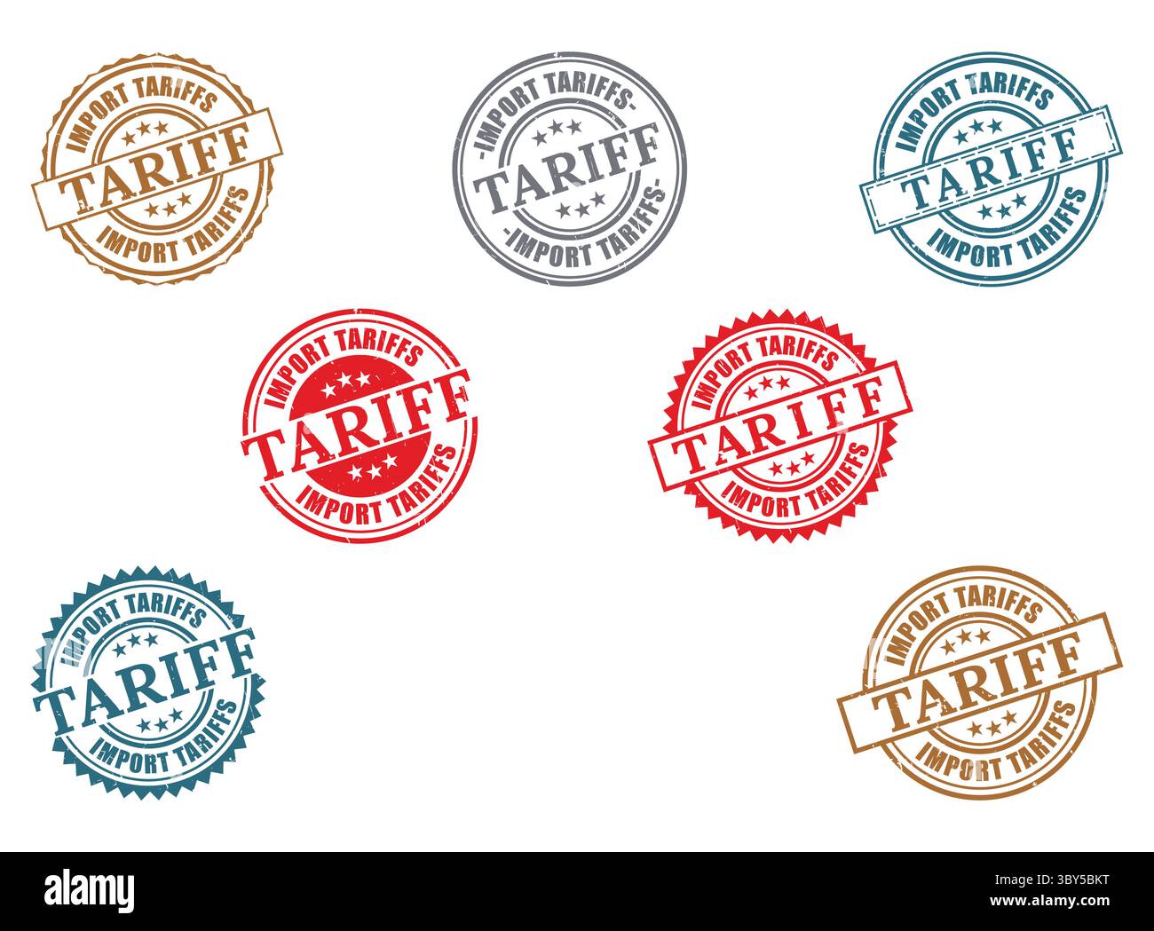 A Import Tariffs Rubber Stamp Collection, Trade Duty Seal Vector Set ...