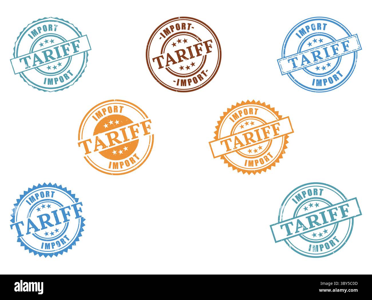A Import Tariff Rubber Stamp Collection, Trade Duty Seal Vector Set ...