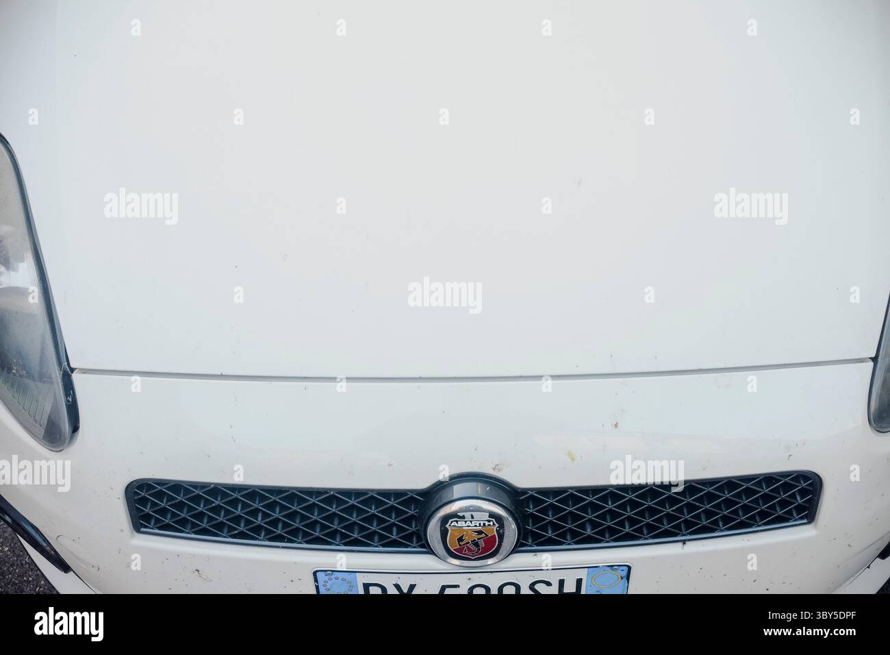 Cremona, Italy - April 1st 2025 White Abarth car front is being ...