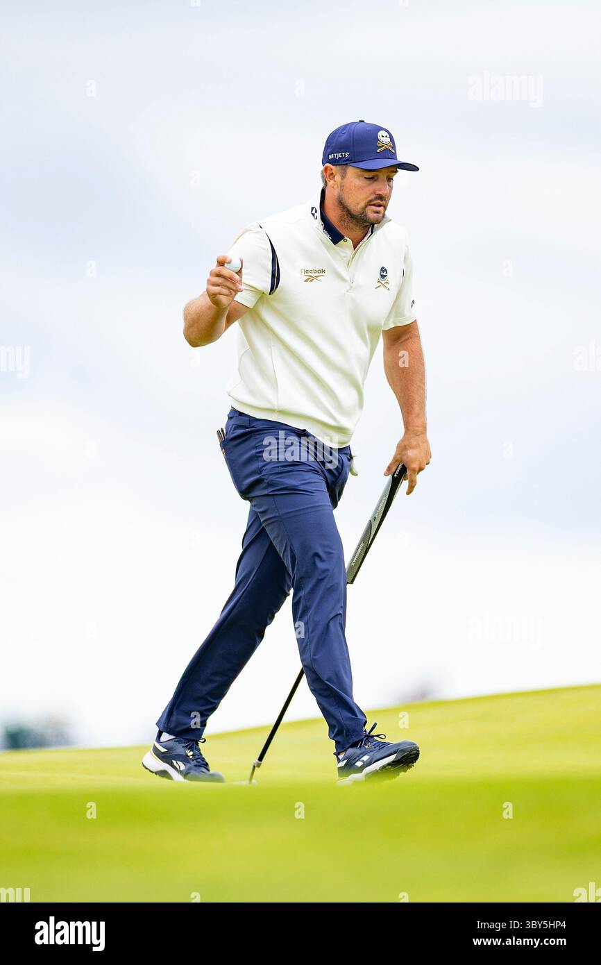 Captain Bryson DeChambeau of Crushers GC reacts to his putt on the ...