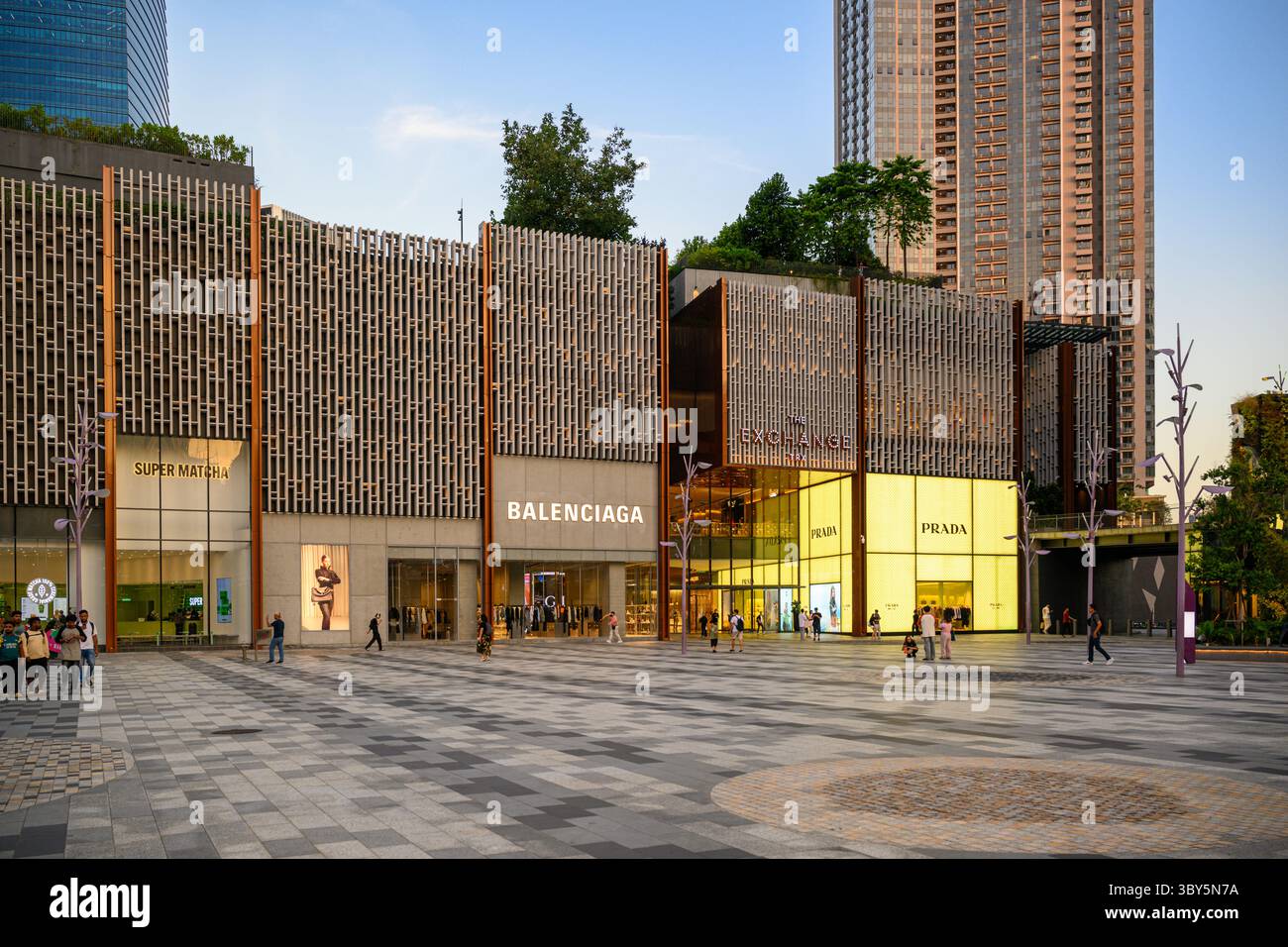 Main entrance to the TRX shopping mall at dusk, Kuala Lumpur, Malaysia ...