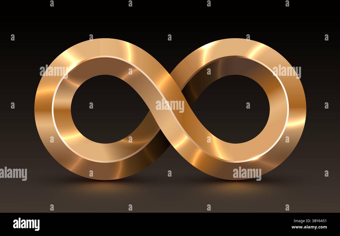 3d golden Infinity symbol. Realistic shiny metal. Vector illustration ...