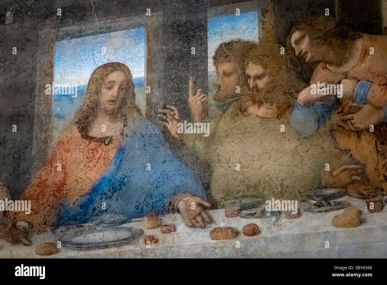 Iconic mural The Last Supper by Leonardo da Vinci, featuring Jesus and ...