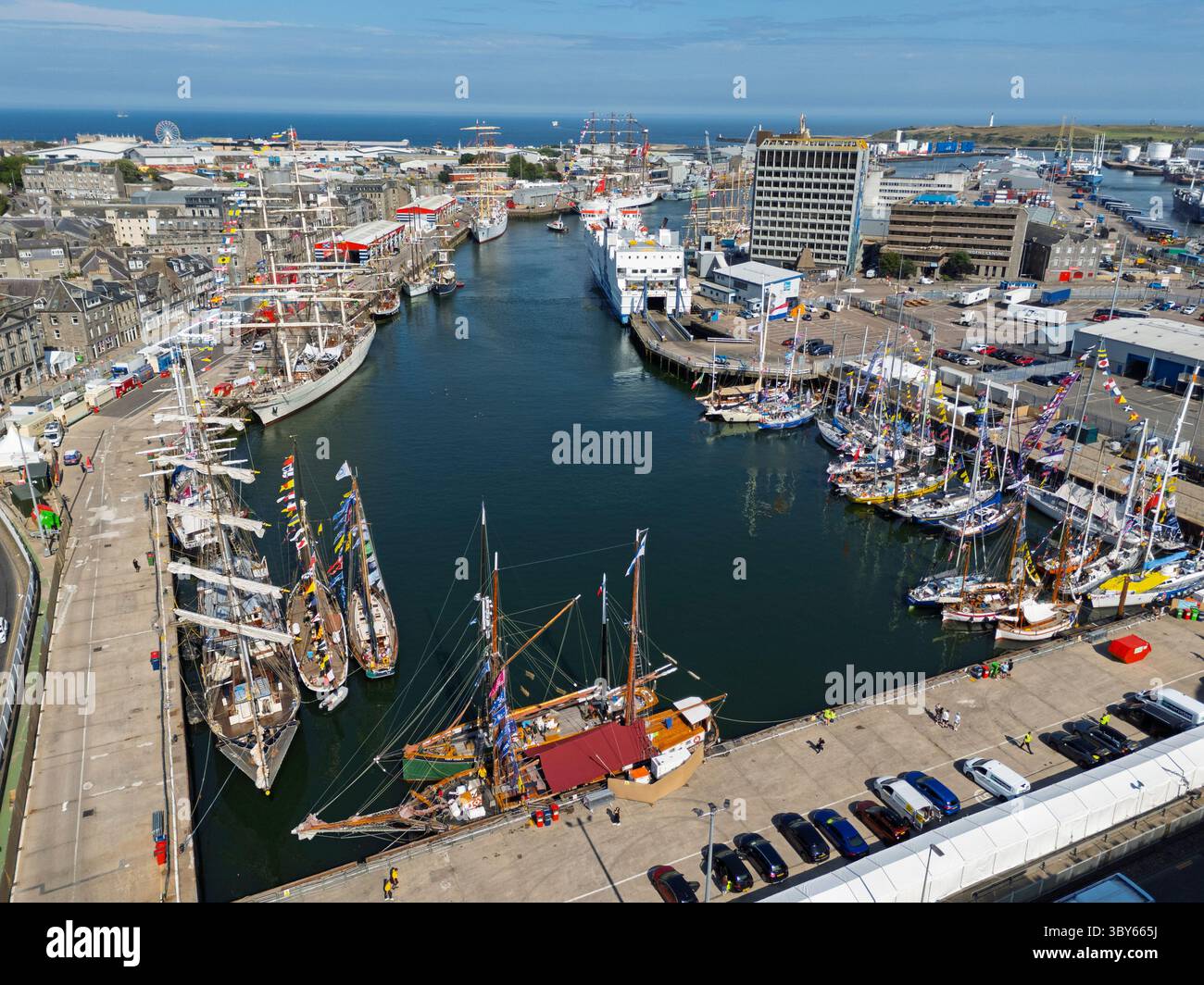 Aerial view of Port of Aberdeen at start of Tall Ships Races 2025 ...