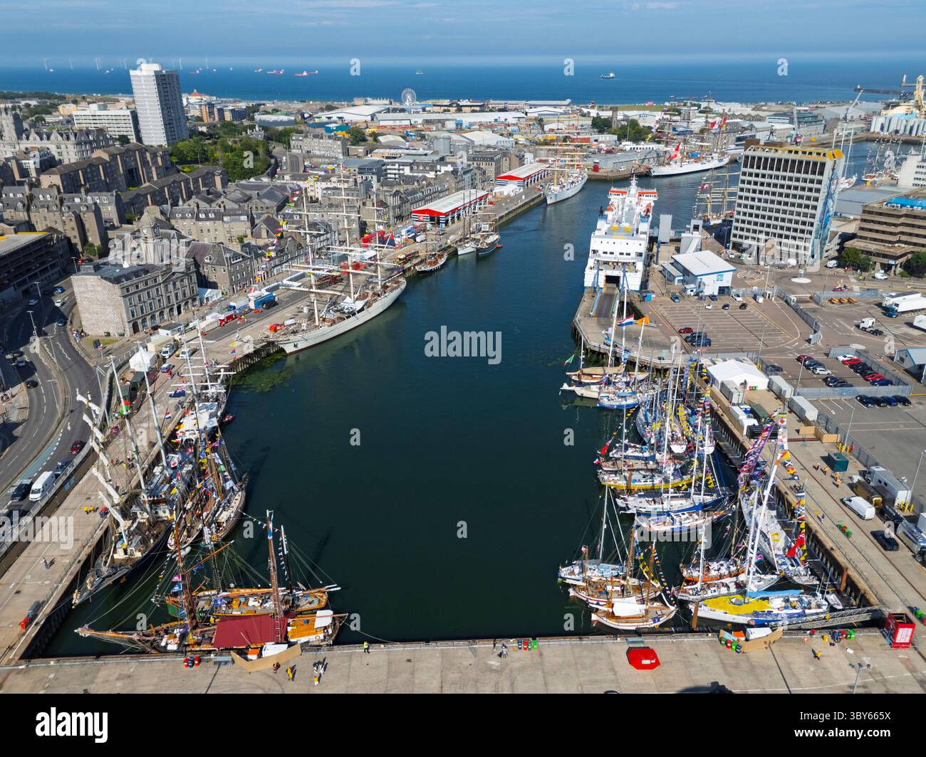 Aerial view of Port of Aberdeen at start of Tall Ships Races 2025 ...