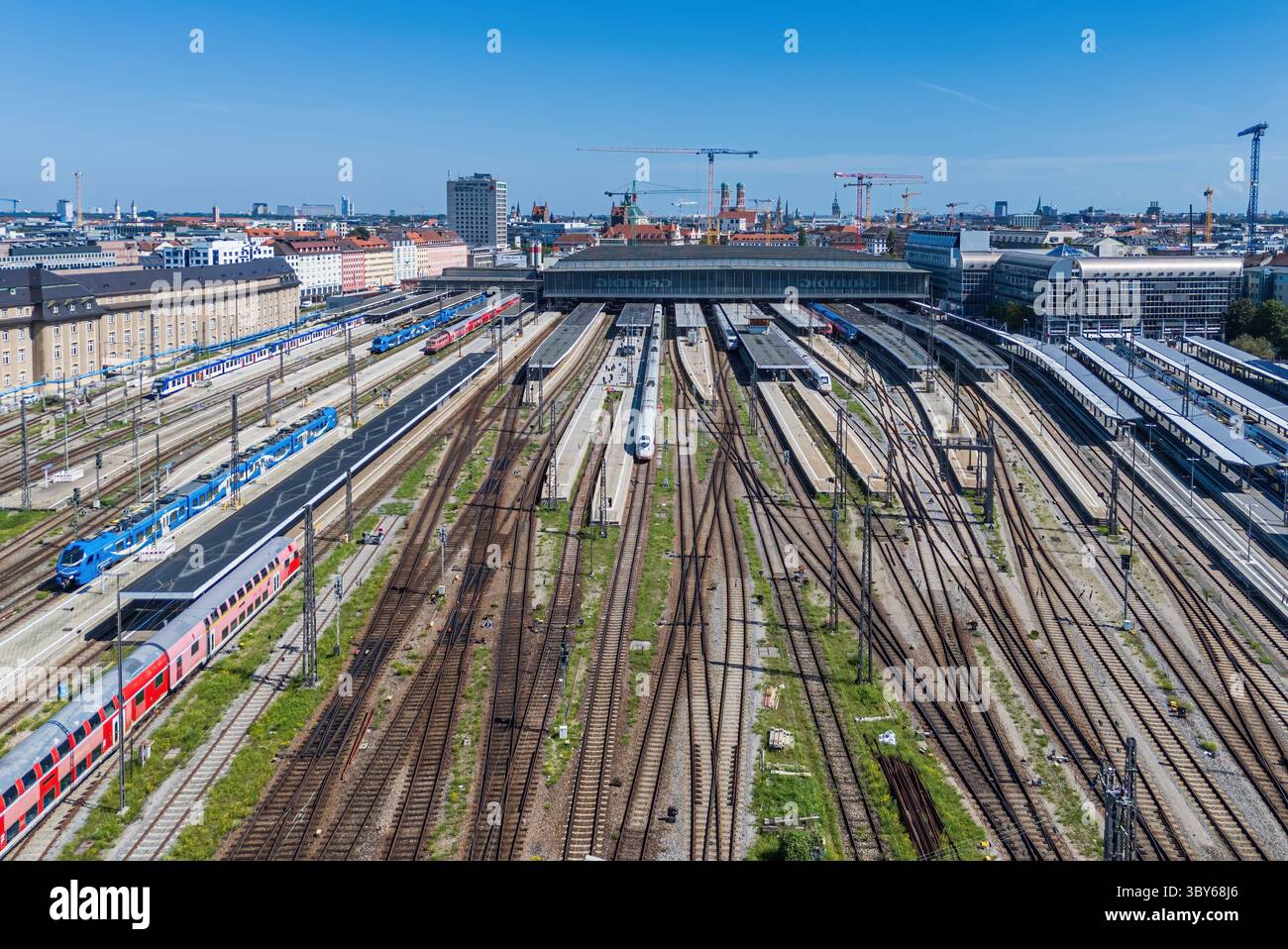 MUNICH, GERMANY - JULY 17, 2025: Aerial drone view of Munich Central ...