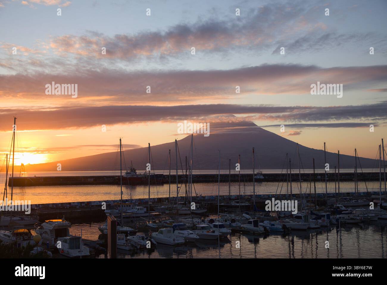 Portugal, Azores, Pico Island, Ponta do Pico volcano, seen from Horta ...
