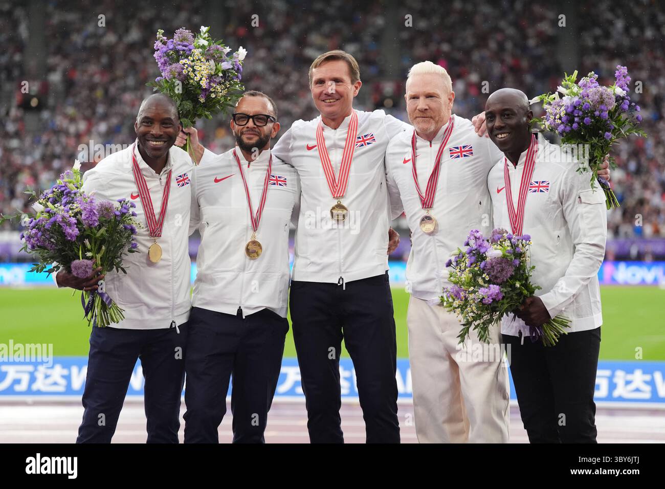 Great Britain's men's 4x400m relay team (left to right) Mark Richardson ...
