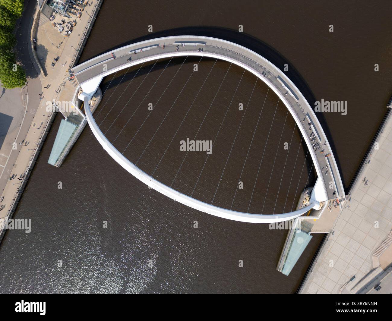 Aerial view from directly above the Gateshead Millennium Bridge ...