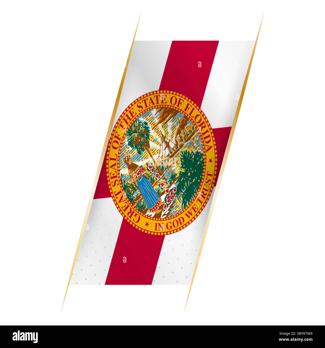 Florida flag in the form of a banner with waving effect and shadow ...