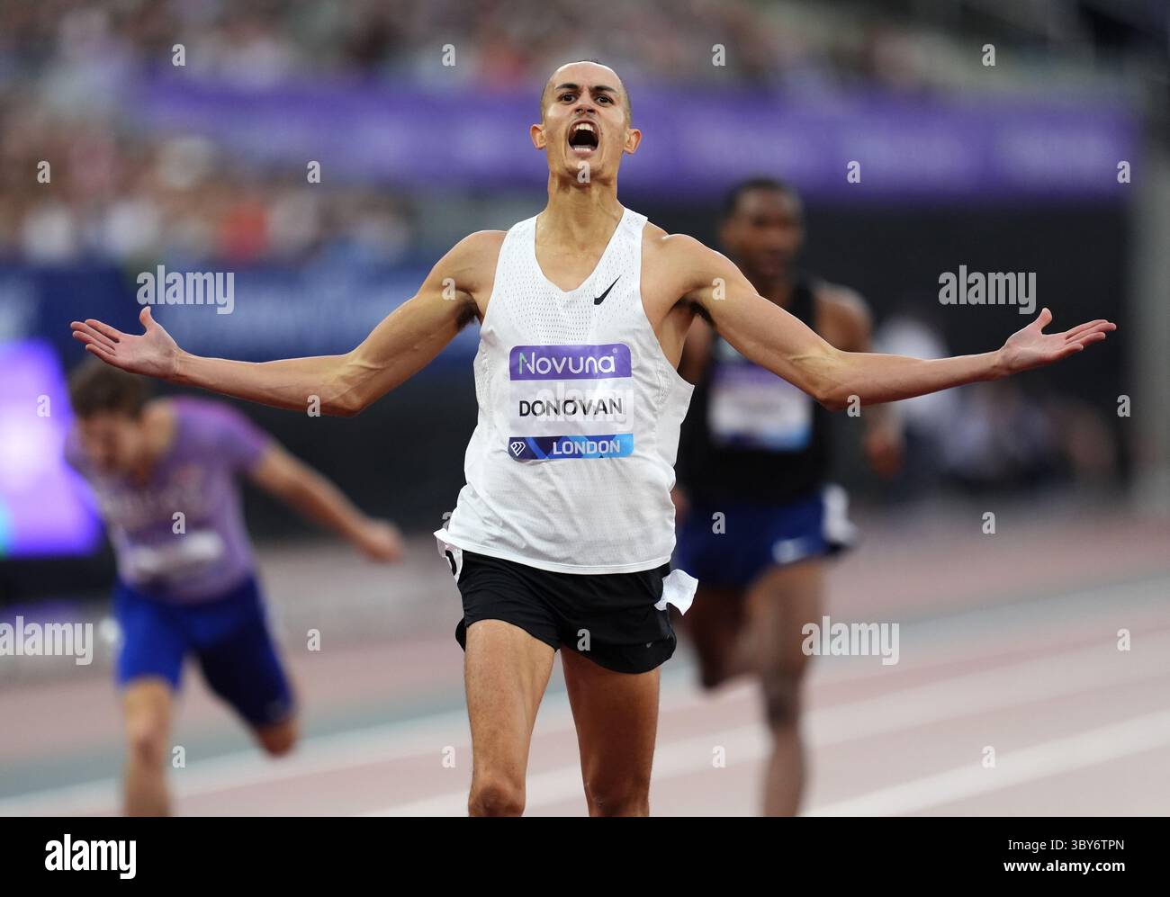 Great Britain's Tyri Donovan wins the Men's 400m Hurdles before being disqualified during the ...