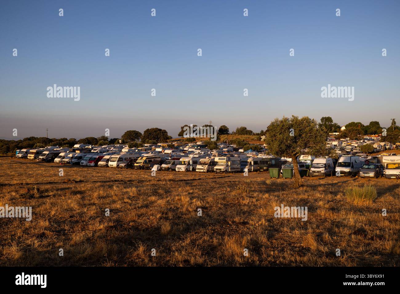 View of the pre-park full with vans during the Boom Festival at Idanha ...