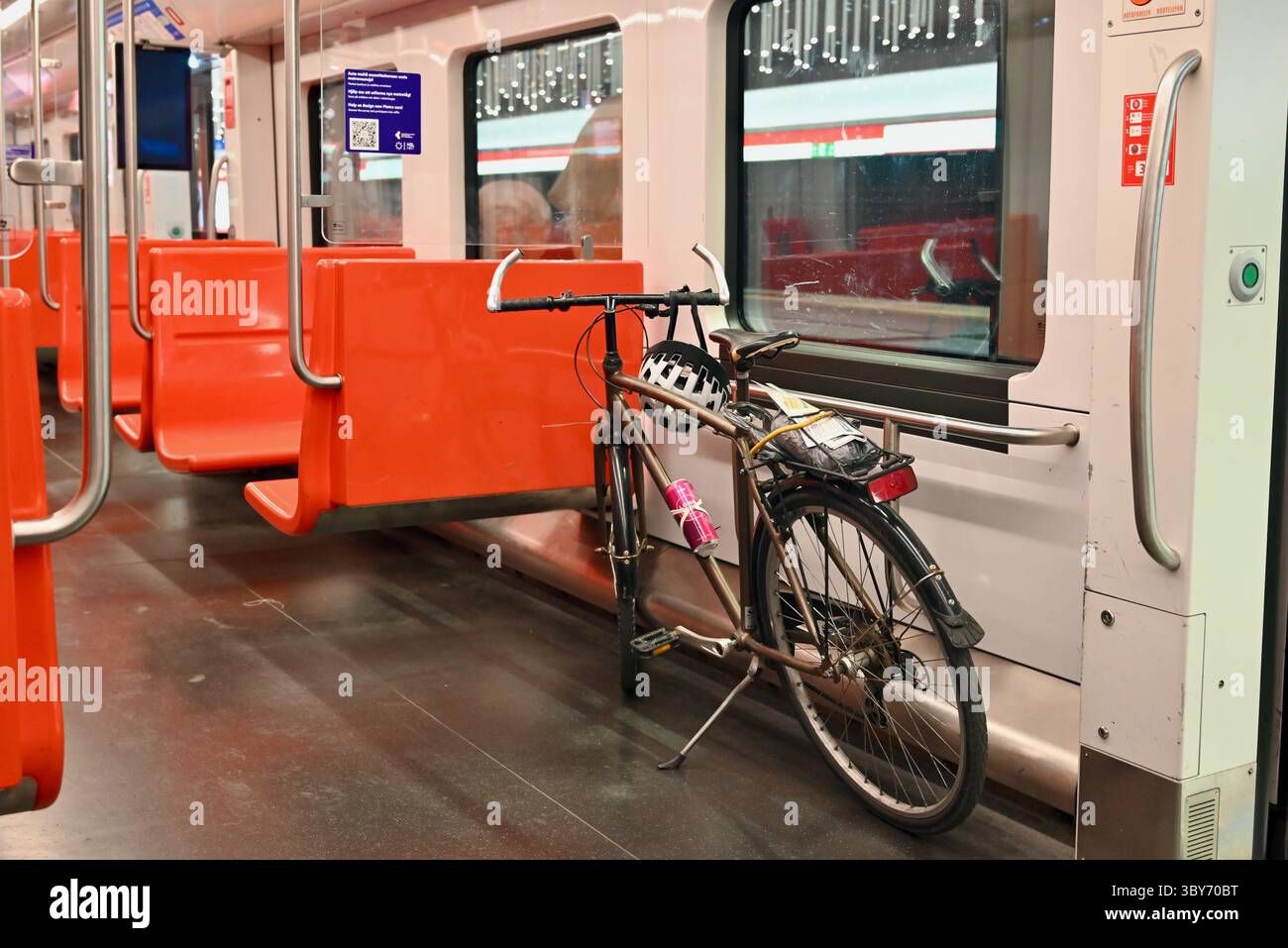 helsinki metro system finland underground train with bicycle on board ...