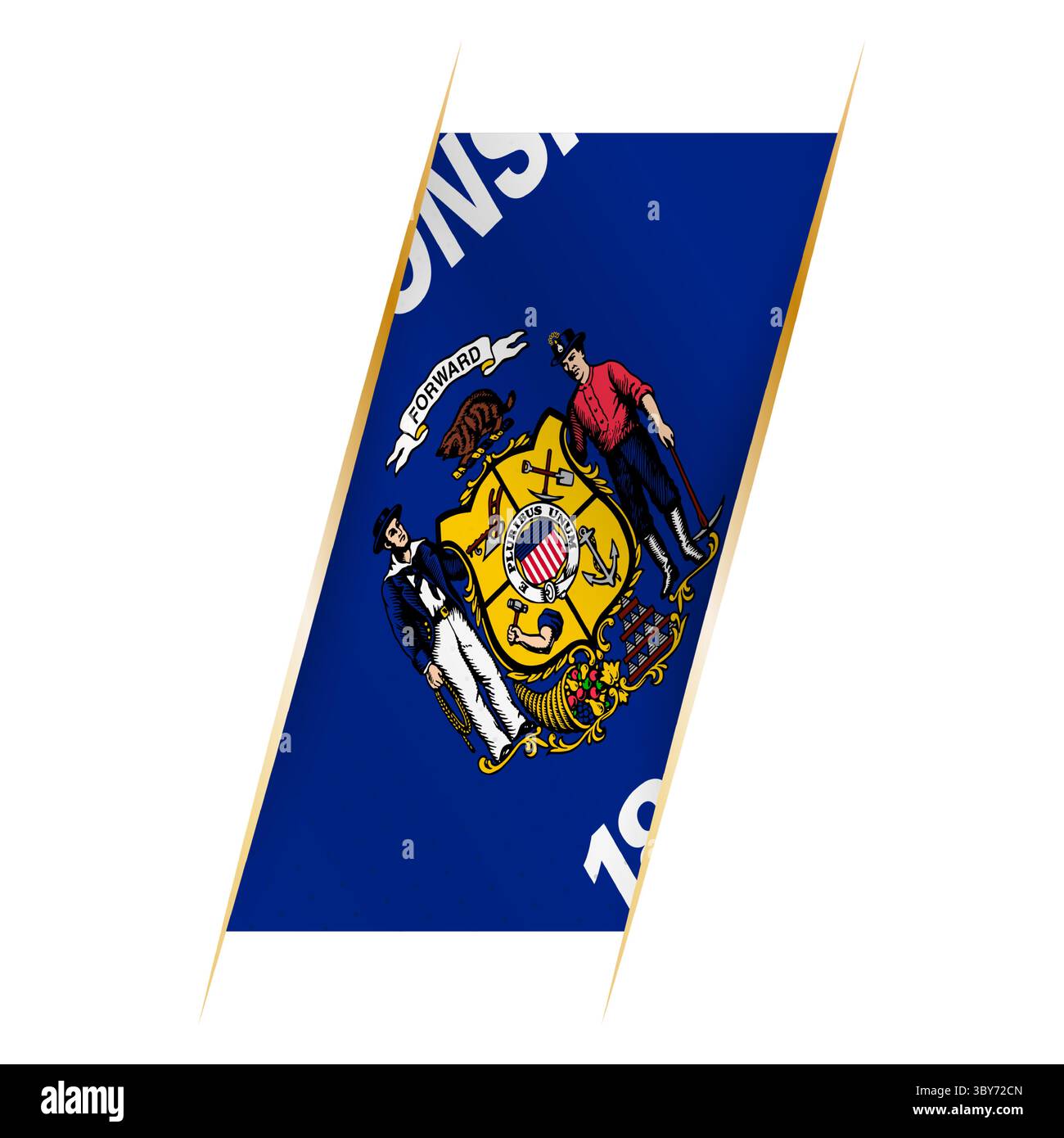 Wisconsin flag in the form of a banner with waving effect and shadow ...