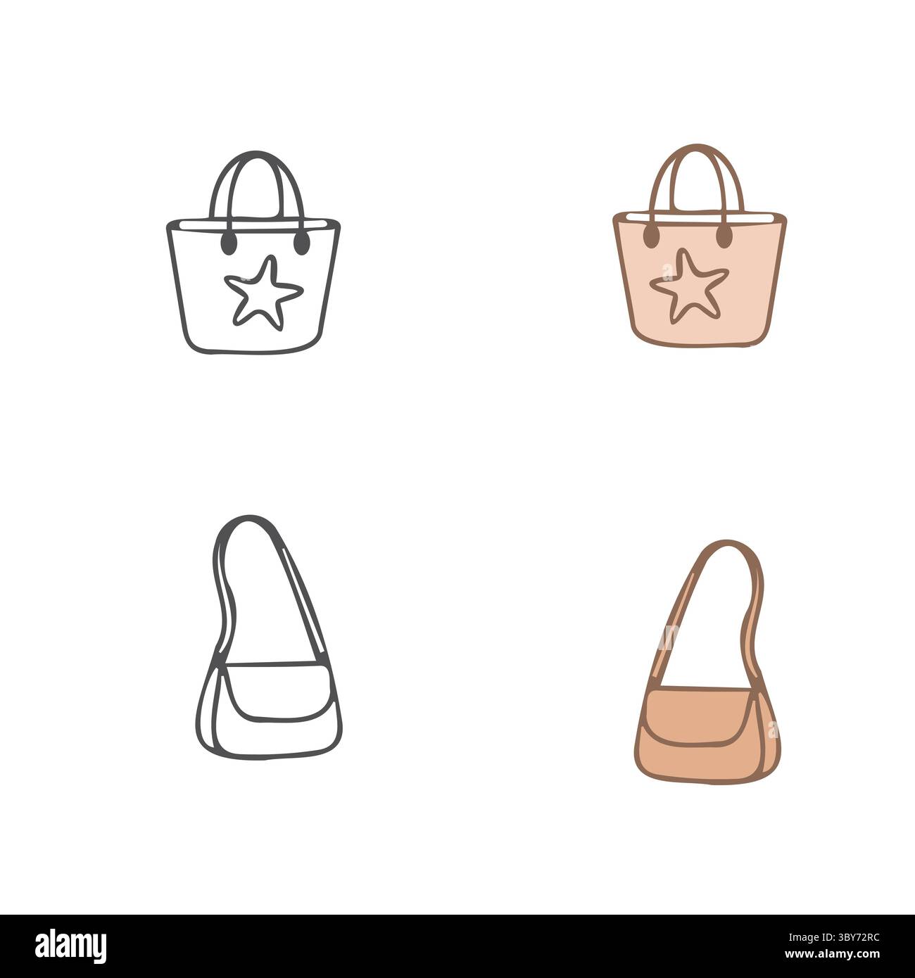Set of Stylish Bags in Flat and Outline Style. Black and Color Versions ...