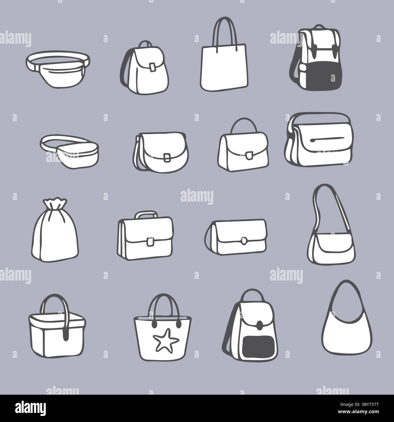 Set of Stylish Bags in Flat and Outline Style. Black and Color Versions ...