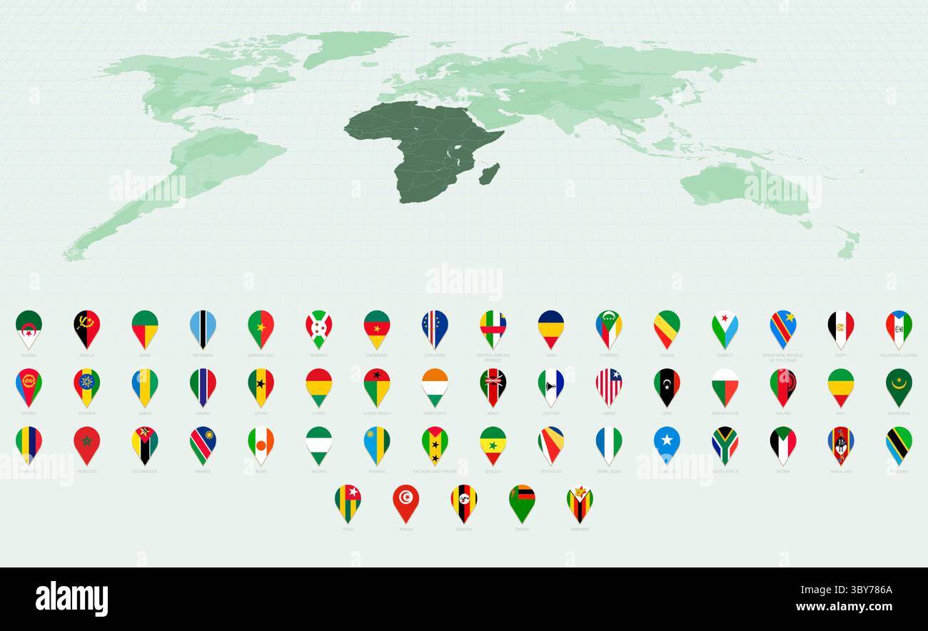 Stylish Vertical Pin Icons Showcasing African Country Flags. Vector flag collection Stock Vector ...