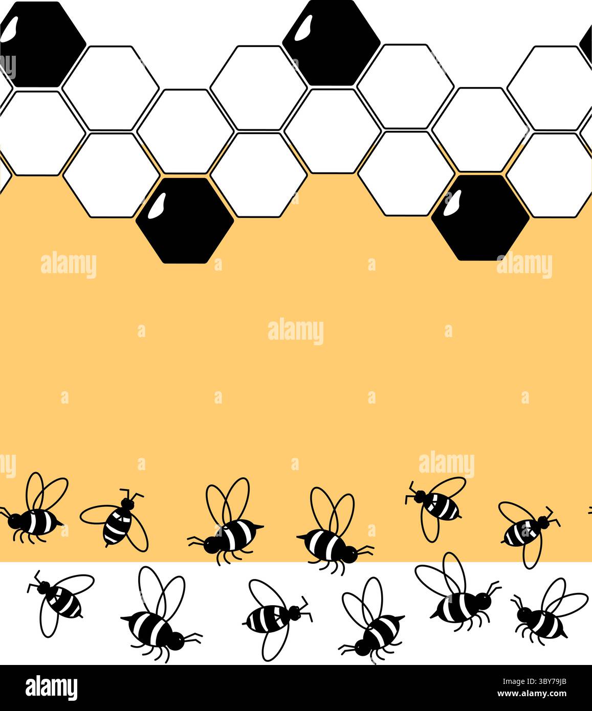 Bees and honeycombs Horizontal seamless border frame template. Vector graphic line illustration ...