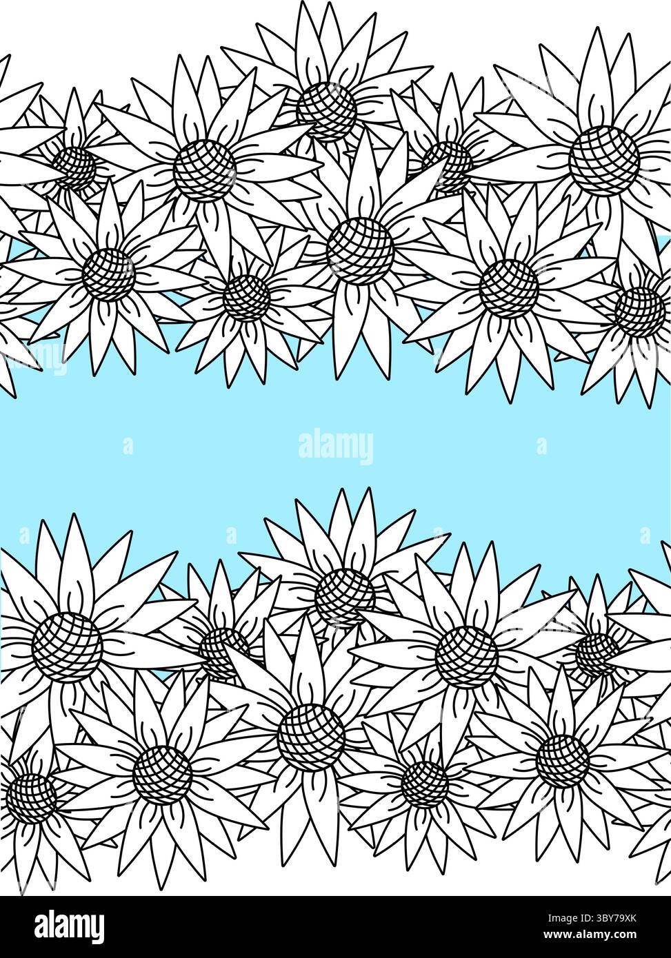 Sunflower Horizontal seamless border frame template. Vector graphic ...