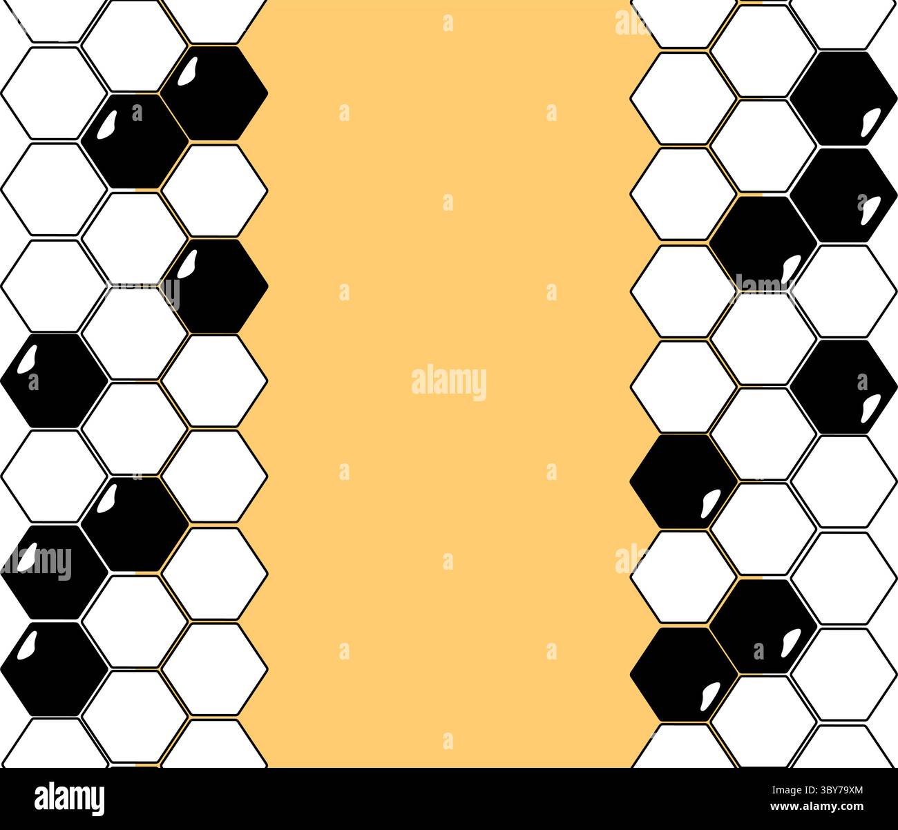 Hexagon, honeycomb vertical seamless border frame template. Vector graphic line illustration ...