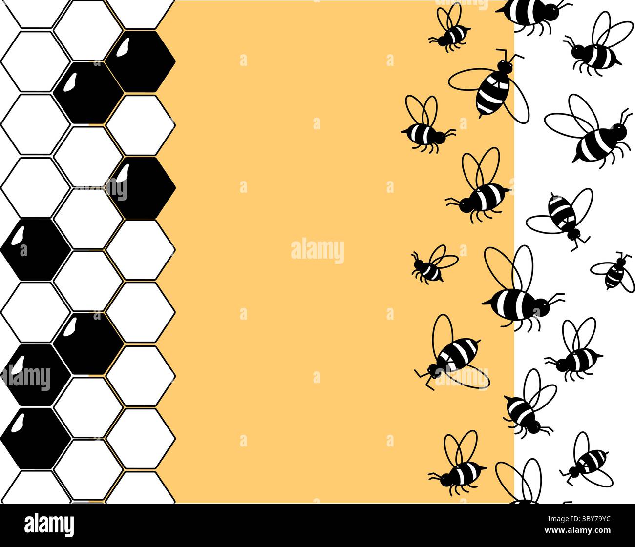 Bees and honeycombs vertical seamless border frame template. Vector ...