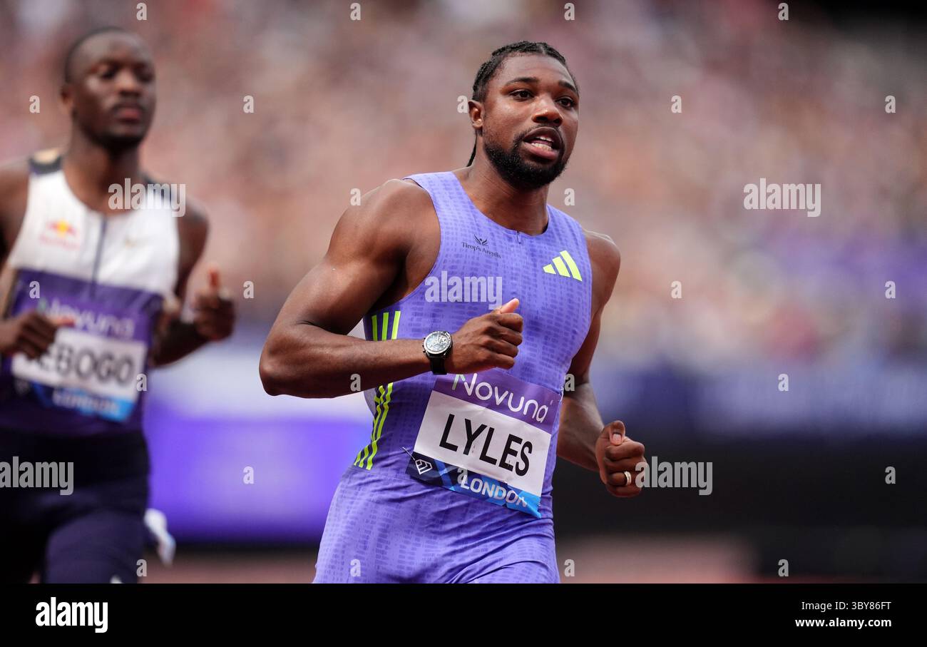 USA's Noah Lyles after finishing second in the Men's 100m during the Wanda Diamond League Series ...