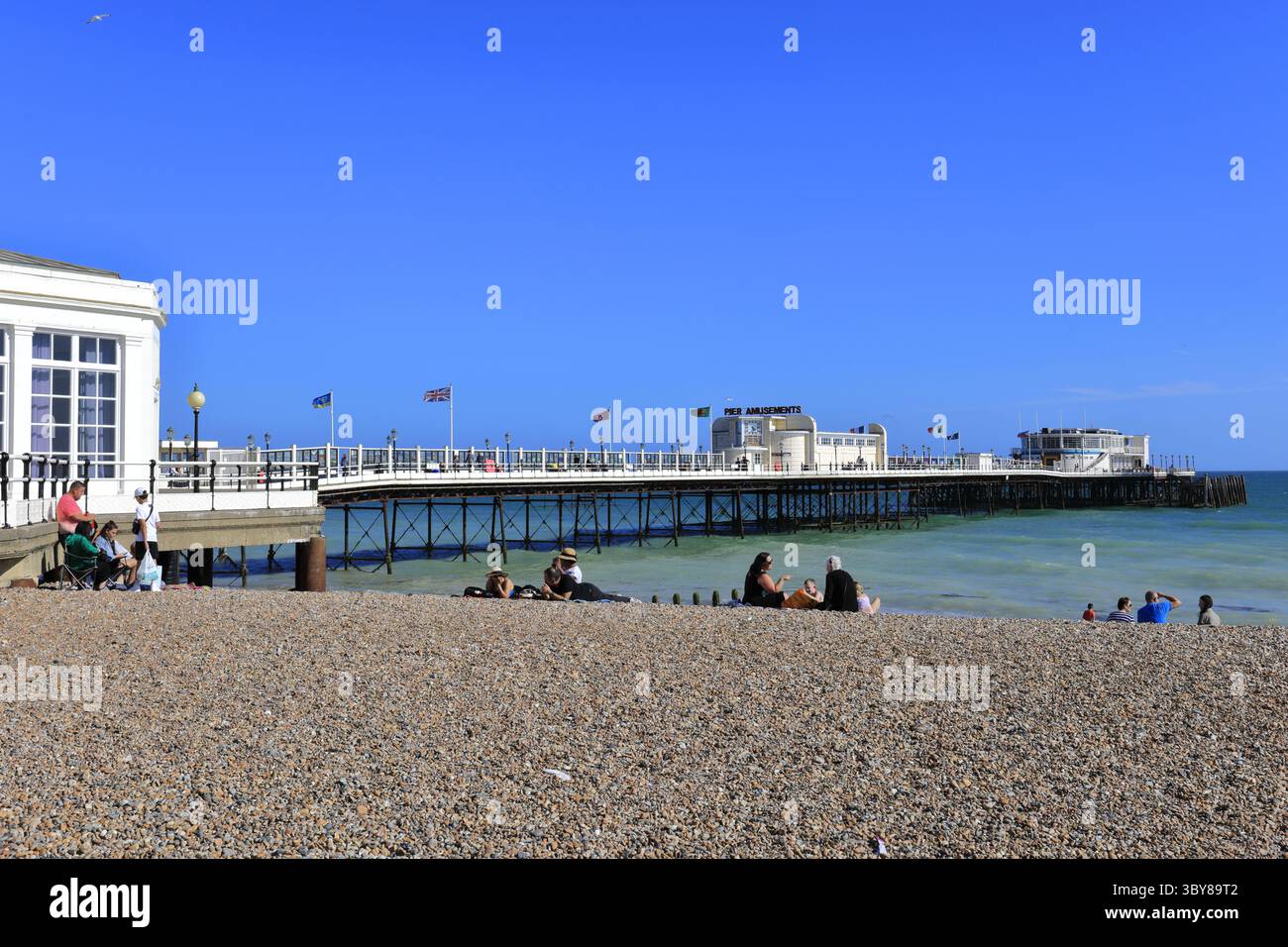 Summer view over the Victorian Pier, Worthing town, West Sussex ...
