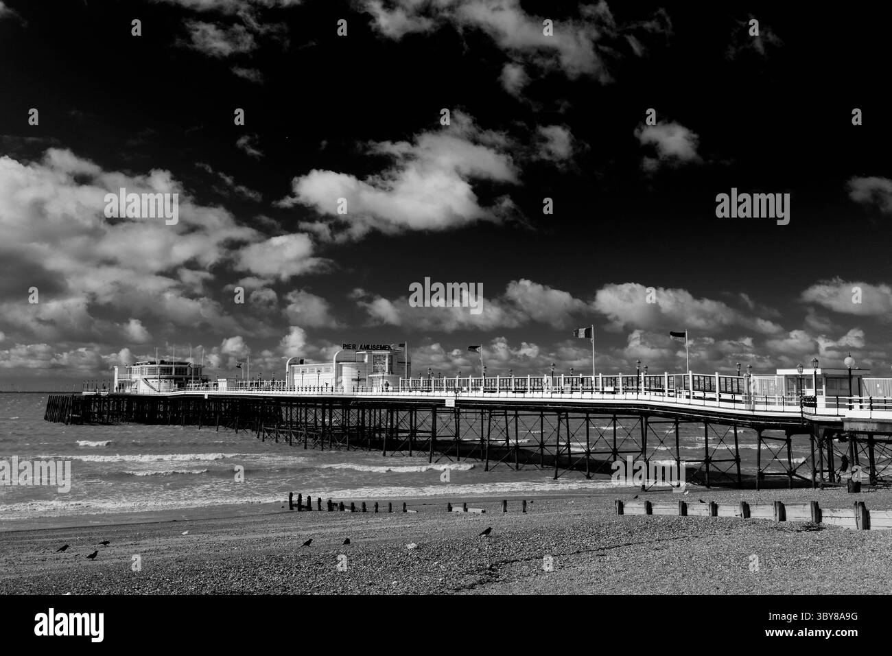 Summer view over the Victorian Pier, Worthing town, West Sussex ...