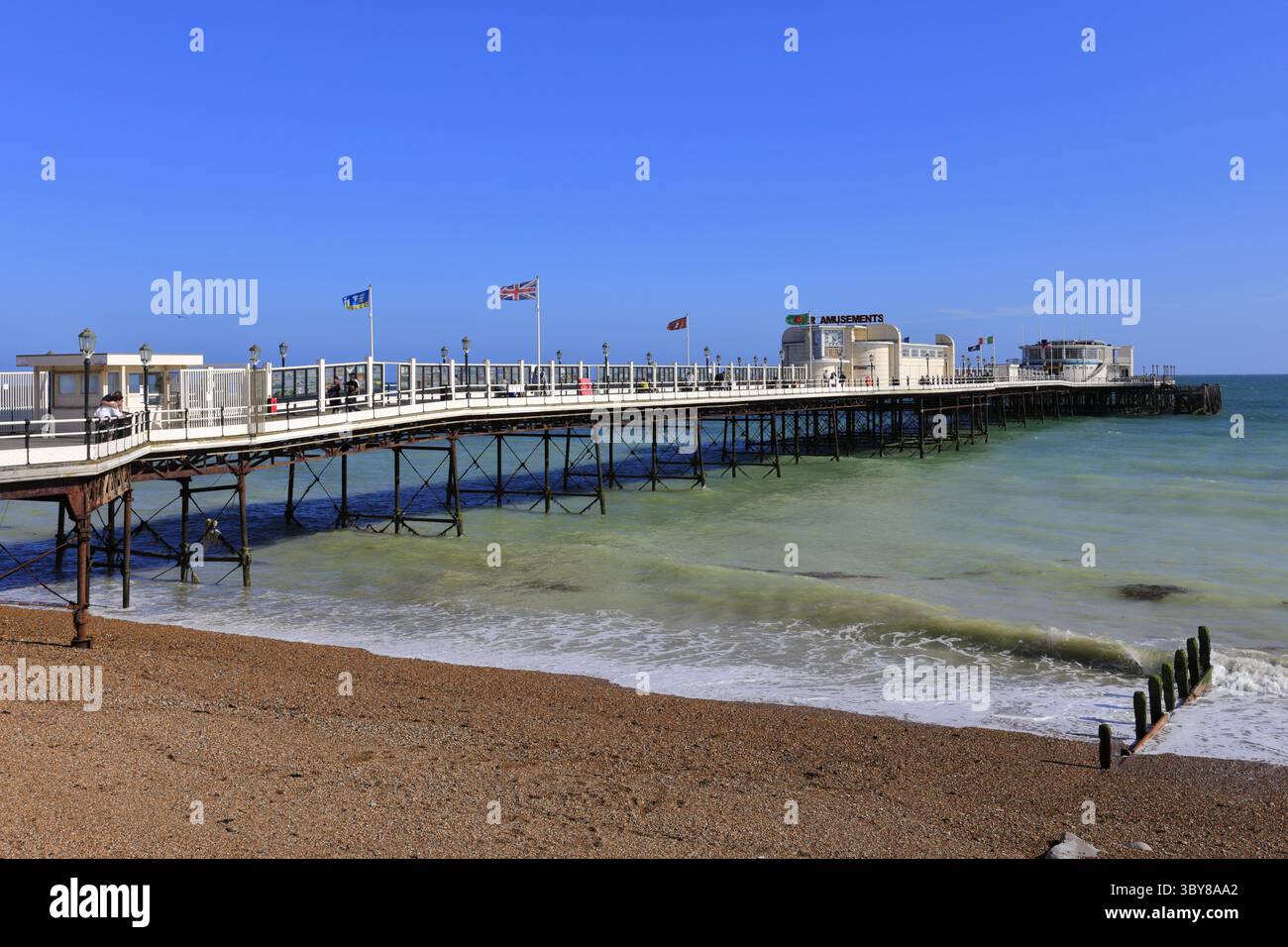Summer view over the Victorian Pier, Worthing town, West Sussex ...