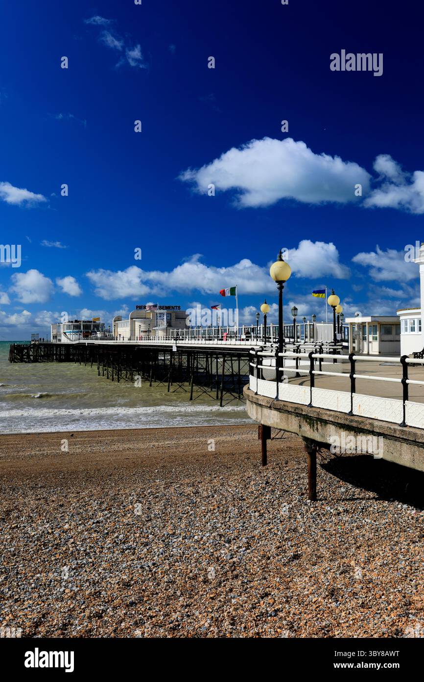 Summer view over the Victorian Pier, Worthing town, West Sussex ...