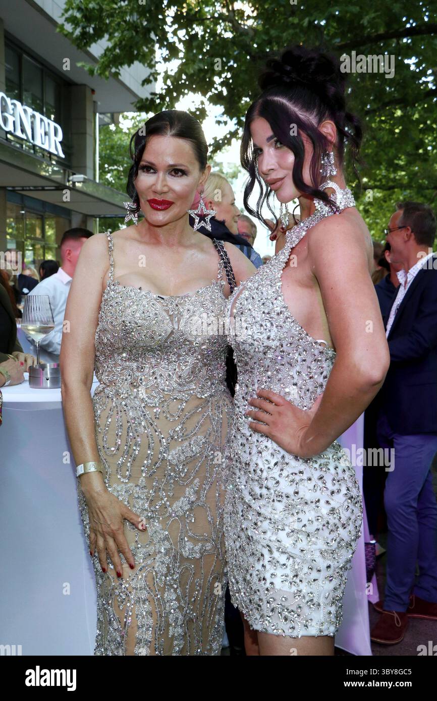 Djamila Rowe and Micaela shepherd at the exclusive terrace opening of Casa Bellucci in Berlin on ...