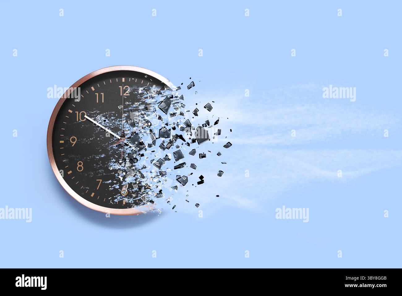 Time running out. Clock dissolving on light blue background Stock Photo ...
