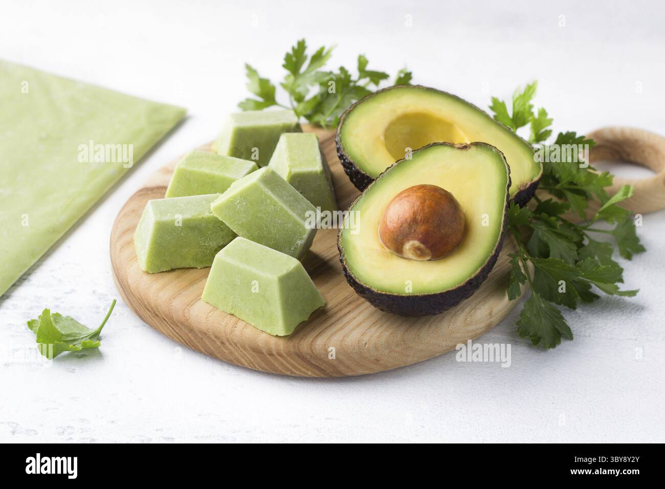Food, Frozen mashed avocado in portions and a thin layer with fresh ...
