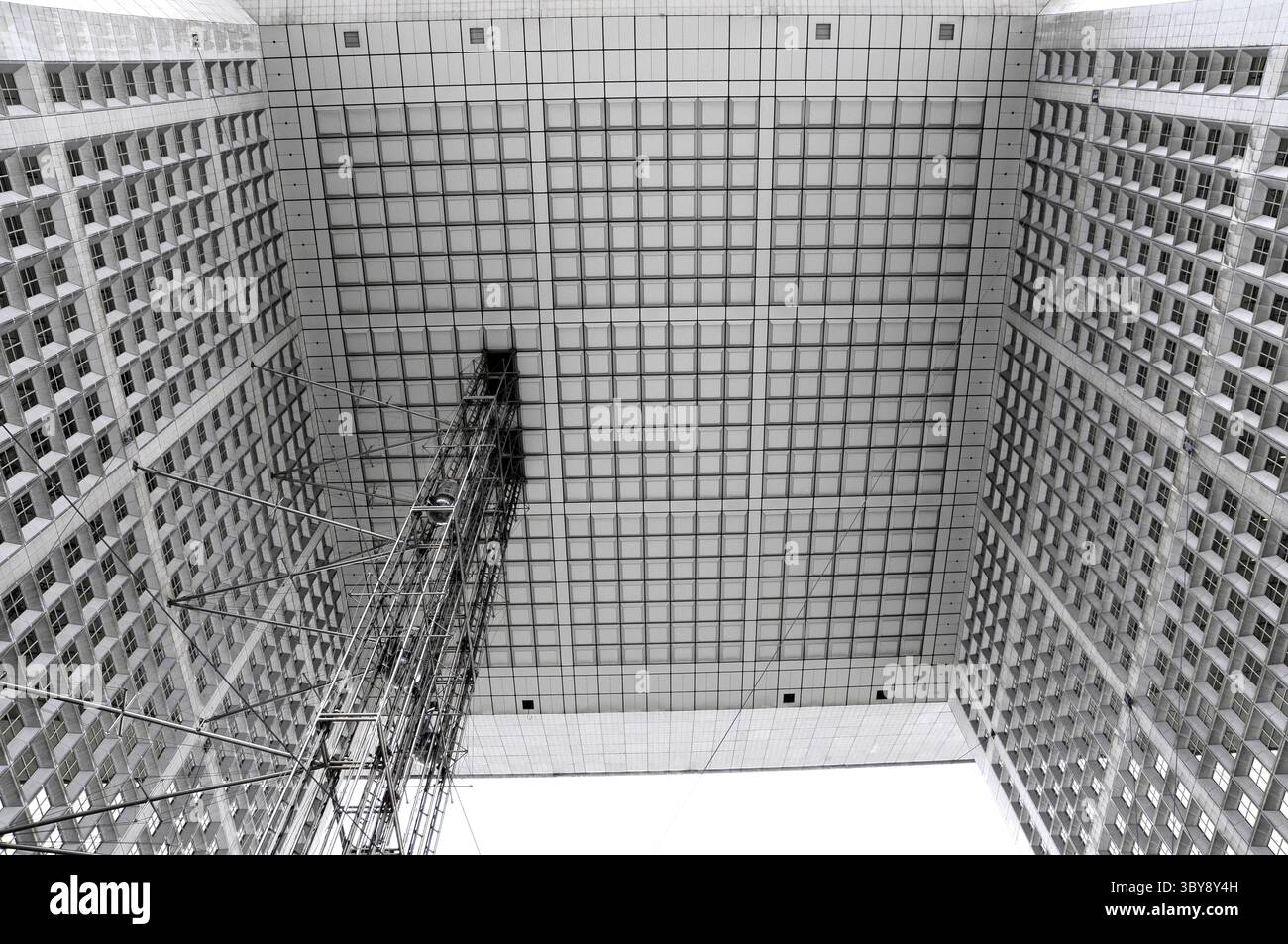 View of an architectural grid pattern in a modern building in black and ...