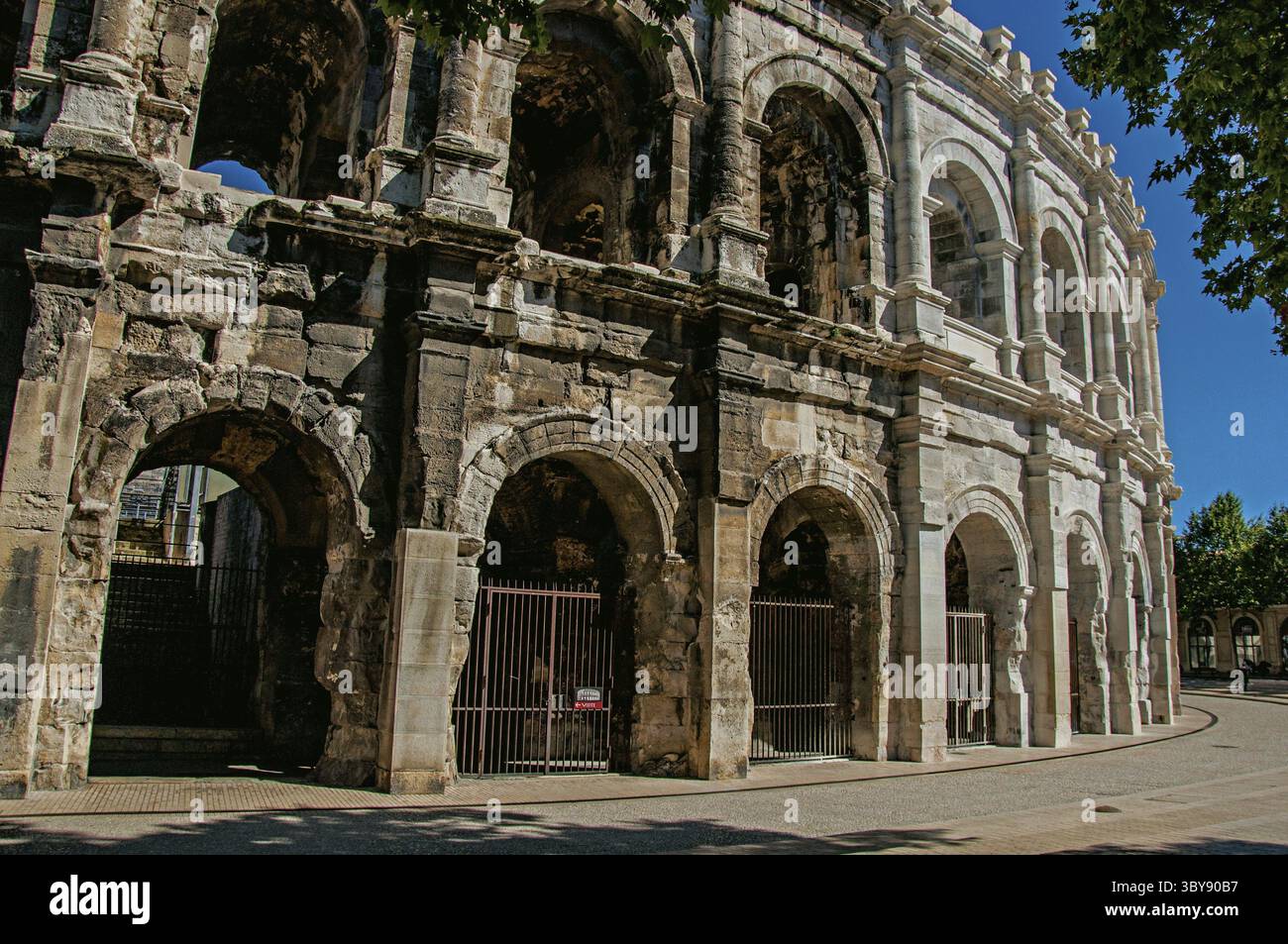 Partial view of the exterior of the Arena at Nimes, an amphitheater of ...